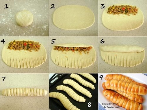 Caterpillar Bread – Step by Step – Fauzia's Kitchen Fun